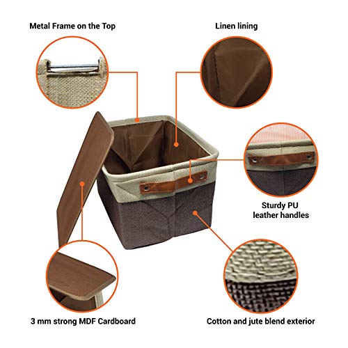 KadoPam Large Foldable Storage Baskets - Strong Organizing Cubes with Cardboard Insert - Fabric Bin Organizers for Home, Office, Work, Laundry Room - Lightweight & Collapsible - 15x11x9.5", Set of 3