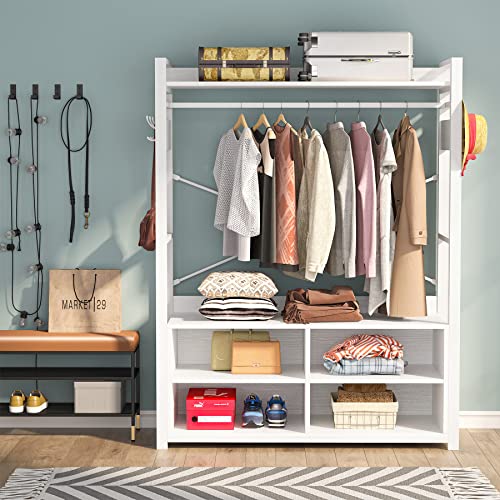 Tribesigns Free-standing Closet Clothing Rack, Metal Closet Organizer System with Shelves and Hooks, Heavy Duty Clothes Garment Rack Shelving for Bedroom, Laundry, Mushroom, Walk-in Closet (WHITE)