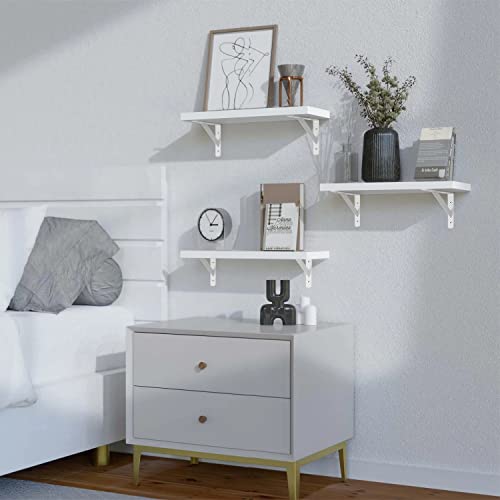 AIKTOTA Floating Shelves - 15.7" White Wall Shelf with Metal Bracket, Wall Mounted Shelves for Bathroom, Living Room, Bedroom, Kitchen, Modern Storage Shelves Decor - Set of 3