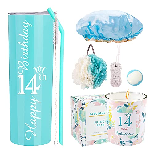Happy 14th Birthday Gift Set for Girls - 14th Birthday Tumbler, Party Supplies, and Unique Gifts for Best Friends and Sisters - Cool Birthday Gift Basket Ideas for Female Friends