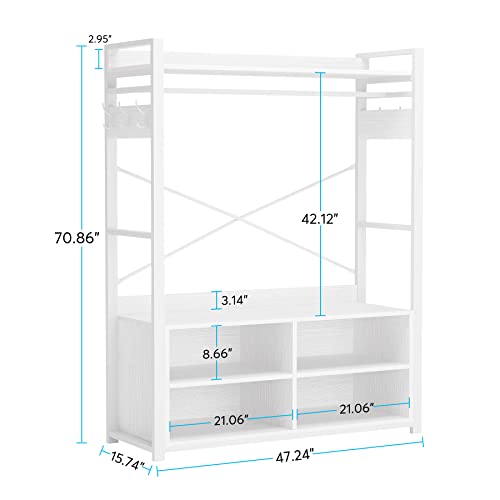 Tribesigns Free-standing Closet Clothing Rack, Metal Closet Organizer System with Shelves and Hooks, Heavy Duty Clothes Garment Rack Shelving for Bedroom, Laundry, Mushroom, Walk-in Closet (WHITE)