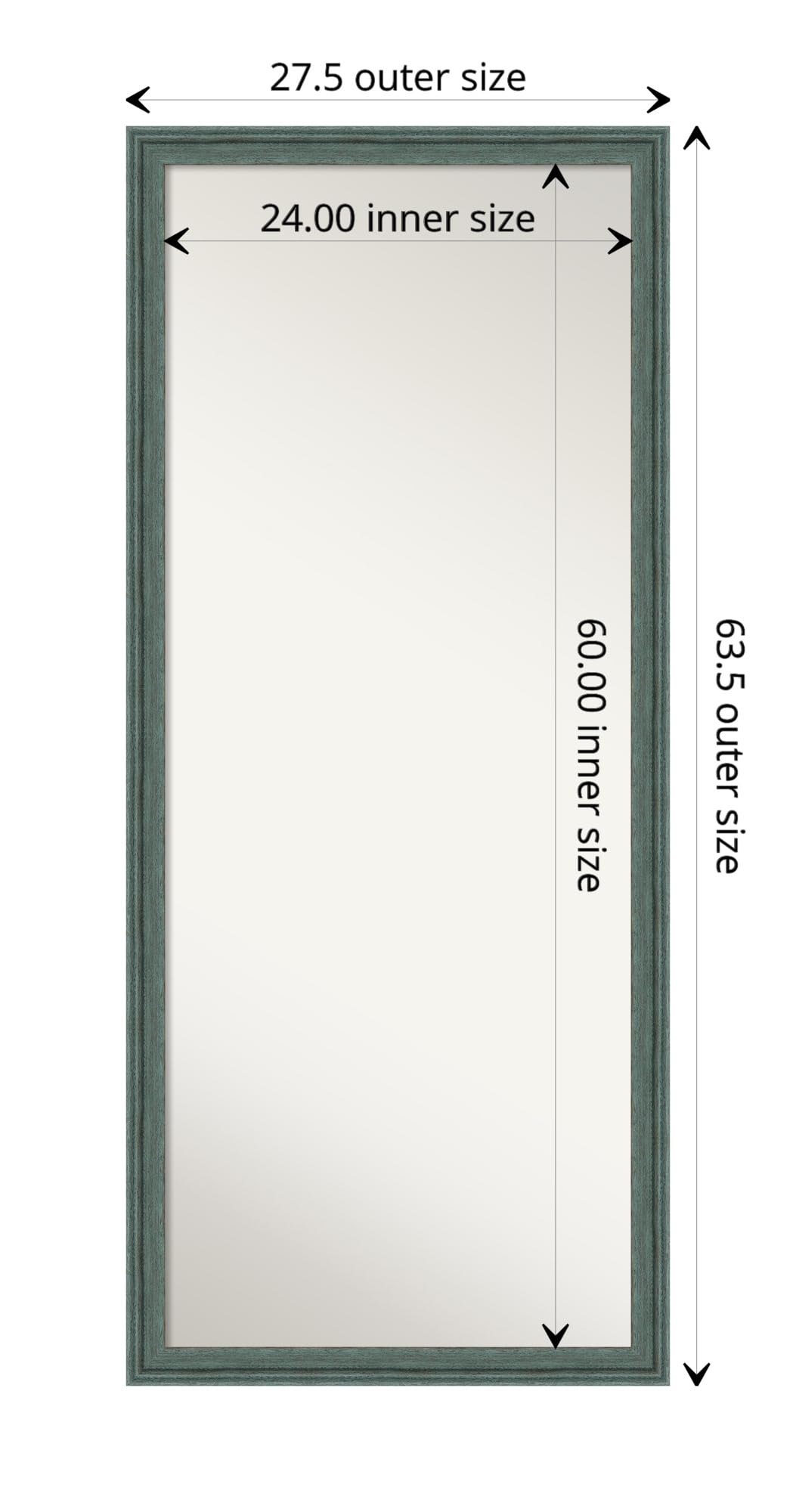 Amanti Art Blue Full Length Mirror, 64x28 Upcycled Teal Grey Tall Free Standing Body Wall Mirror Full Length for Dressing, Rustic Farmhouse Wood Frame, Lean on Floor or Hang, Wall Decor from WI, USA