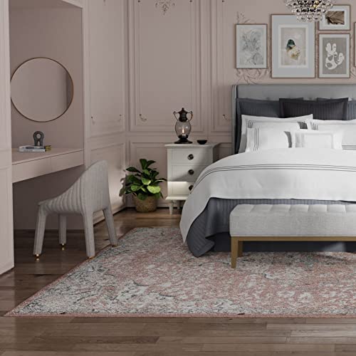 Rugs America Hailey Collection Vintage Transitional Area Rug - Ideal for Living Space, Living Room, Dining Room, Bedroom and Many More (8' x 10' Oval, Pink Amaranth)
