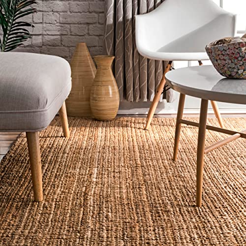 nuLOOM Ashli Handwoven Solid Jute Area Rug, 6' Square, Natural
