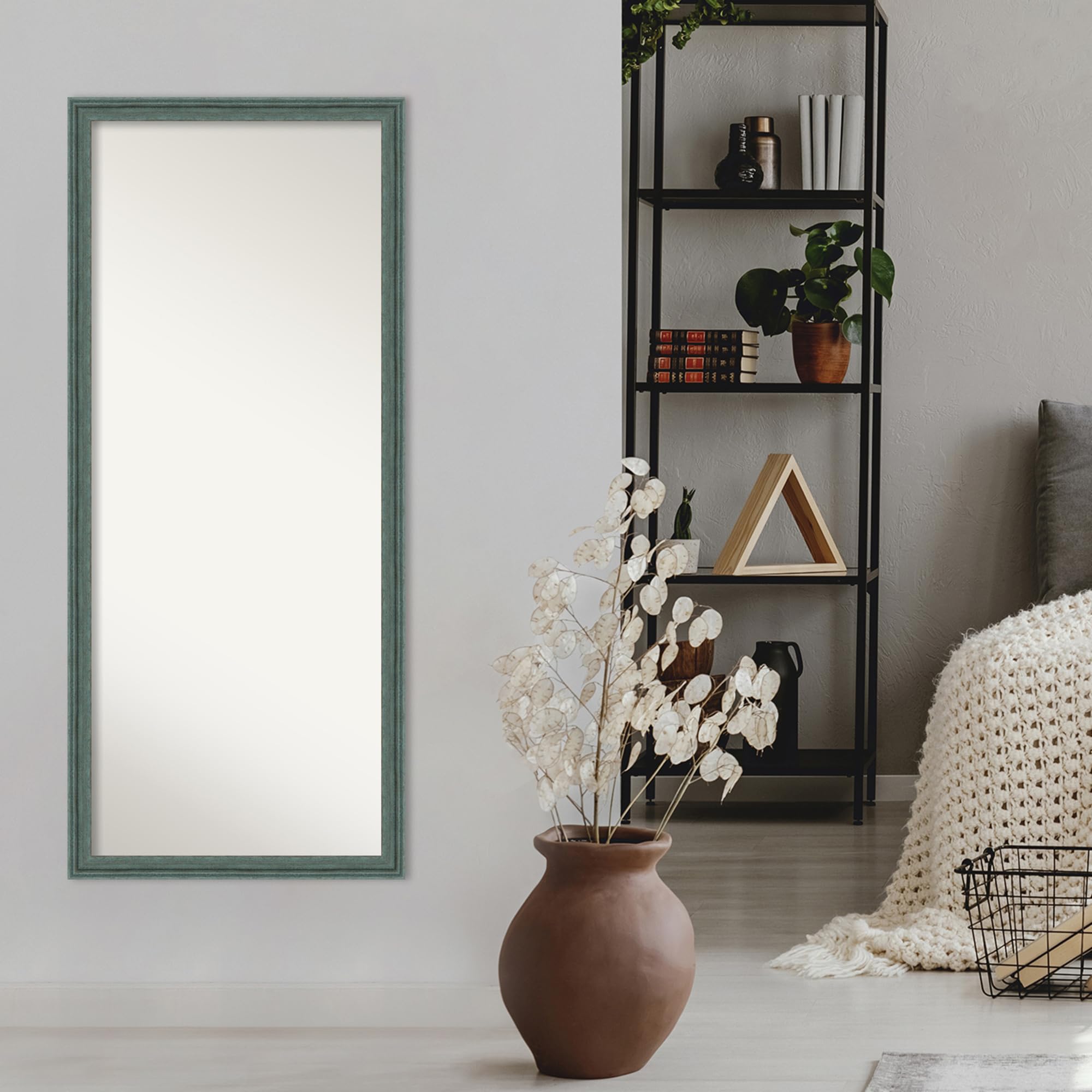 Amanti Art Blue Full Length Mirror, 64x28 Upcycled Teal Grey Tall Free Standing Body Wall Mirror Full Length for Dressing, Rustic Farmhouse Wood Frame, Lean on Floor or Hang, Wall Decor from WI, USA