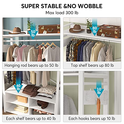 Tribesigns Free-standing Closet Clothing Rack, Metal Closet Organizer System with Shelves and Hooks, Heavy Duty Clothes Garment Rack Shelving for Bedroom, Laundry, Mushroom, Walk-in Closet (WHITE)