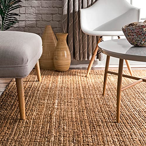 nuLOOM Ashli Handwoven Solid Jute Area Rug, 6' Square, Natural
