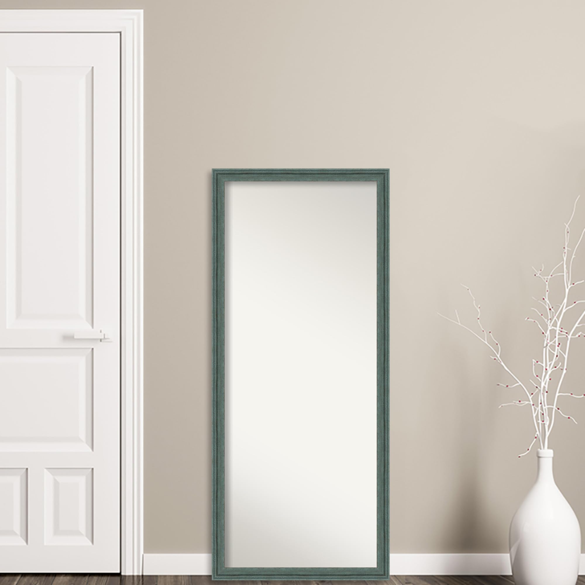 Amanti Art Blue Full Length Mirror, 64x28 Upcycled Teal Grey Tall Free Standing Body Wall Mirror Full Length for Dressing, Rustic Farmhouse Wood Frame, Lean on Floor or Hang, Wall Decor from WI, USA