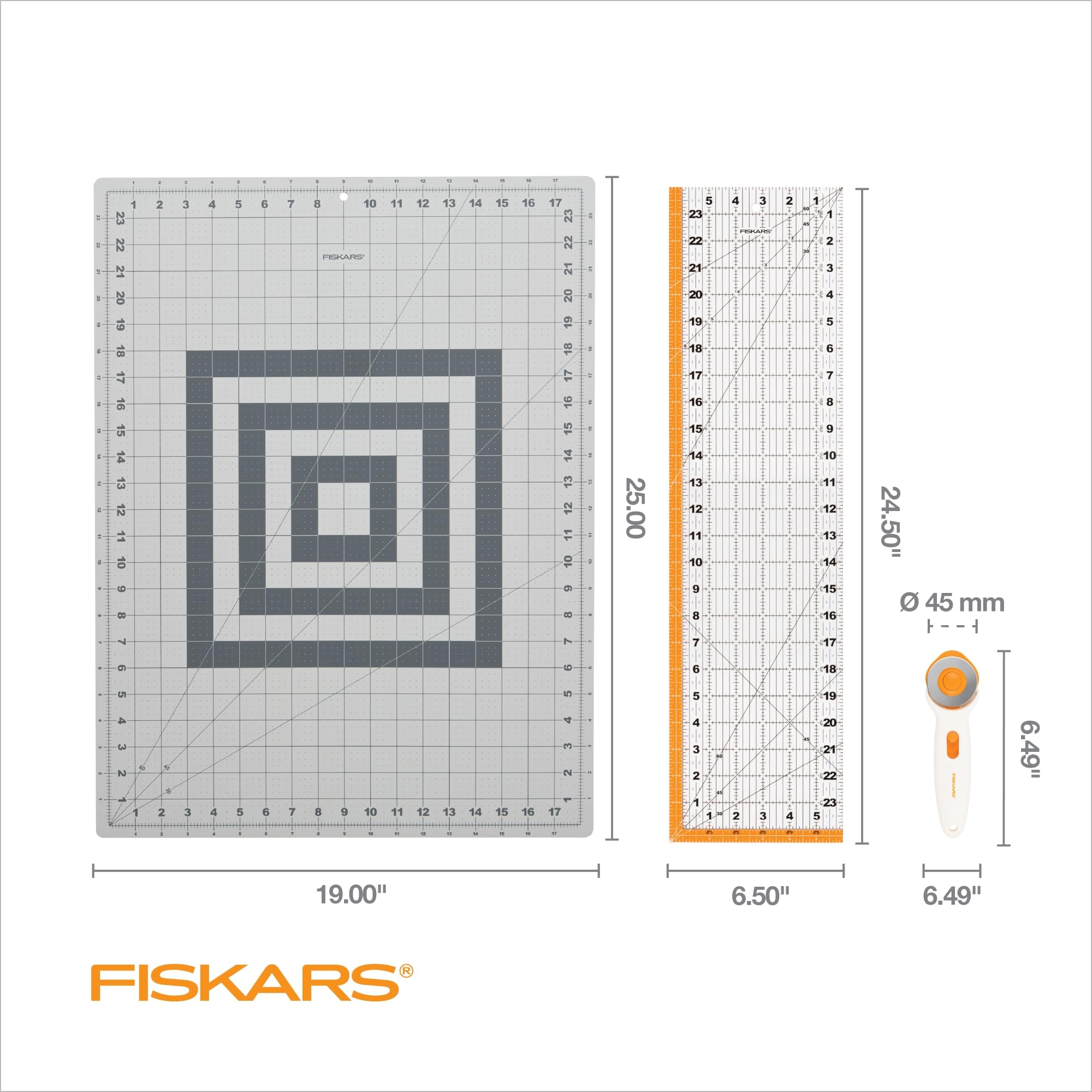 Fiskars Crafts 952301010 Rotary Sewing Cutting Set (3 Piece), Grey