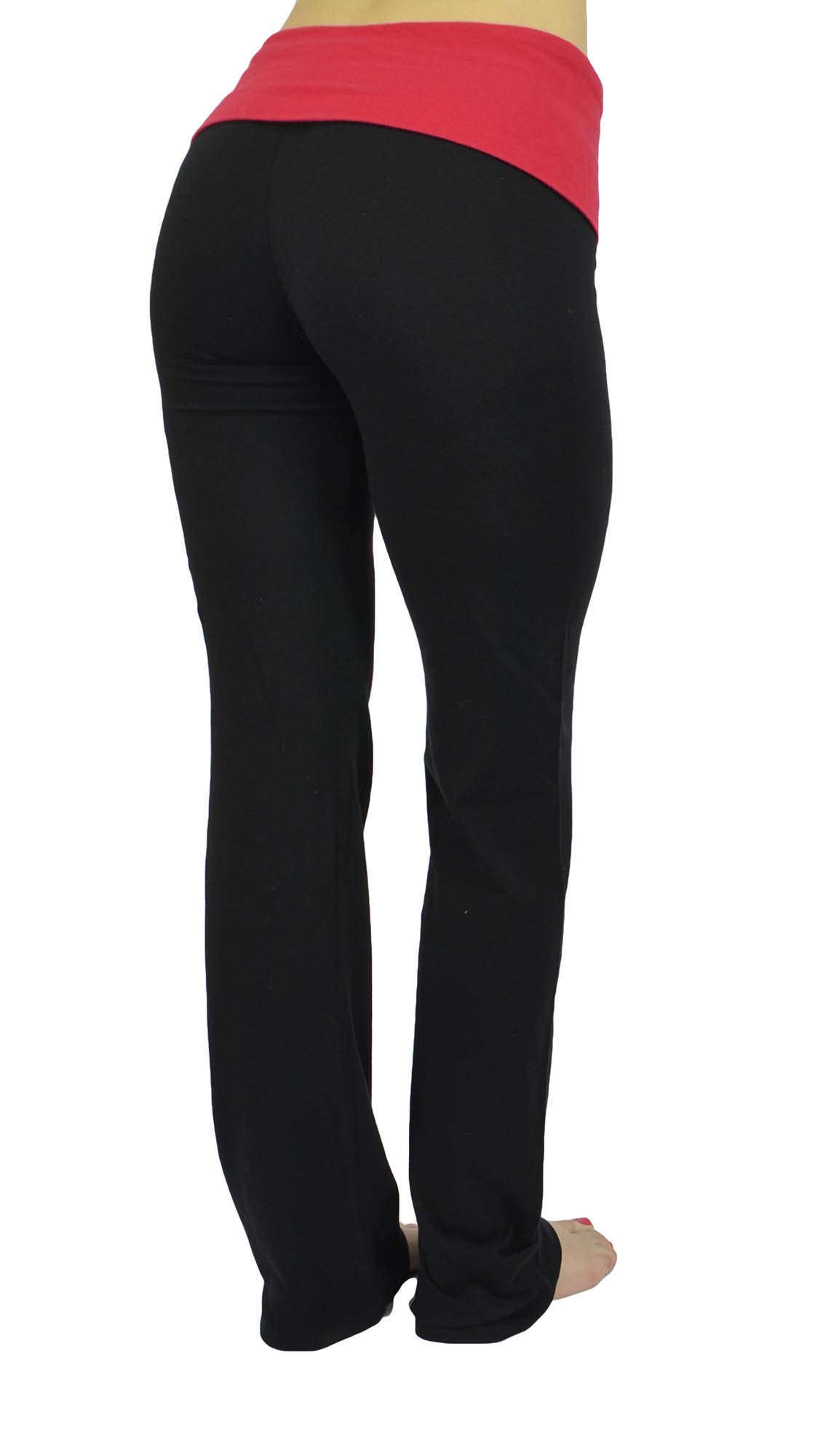 Belle Donne Womens Workout Fexible Fold Over Cotton Yoga Pants-Red/Small