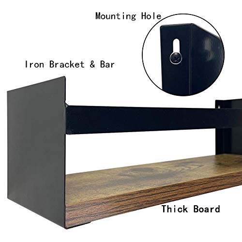Giftgarden Black Floating Shelves for Wall Set of 3, Industrial Thick Wall Shelf Rack with Iron Rail Bracket for Storage Bathroom Kitchen Bedroom Plant Nursery Books Laundry