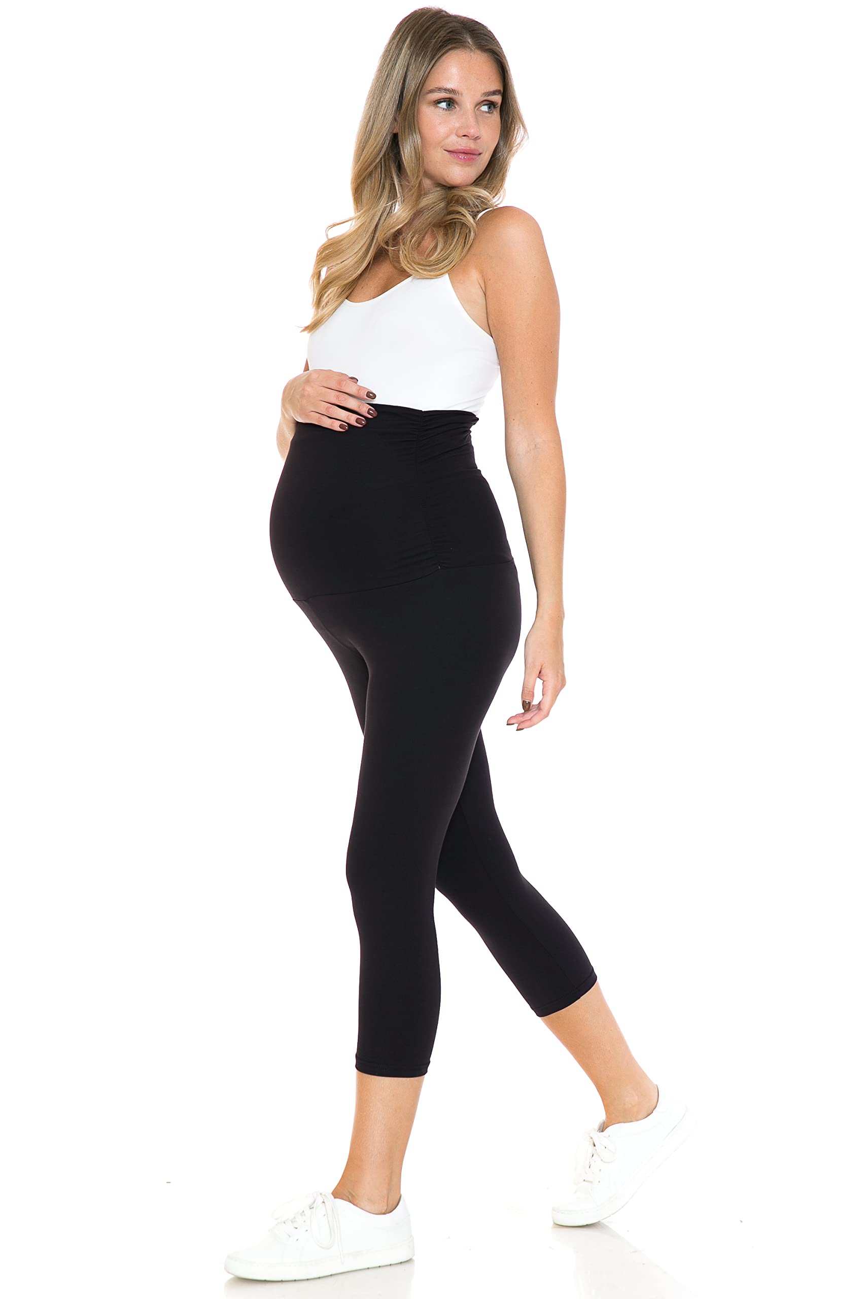 Leggings Depot Women's Maternity Leggings Over The Belly Pregnancy Casual Yoga Tights (Capri, Black, 2X)