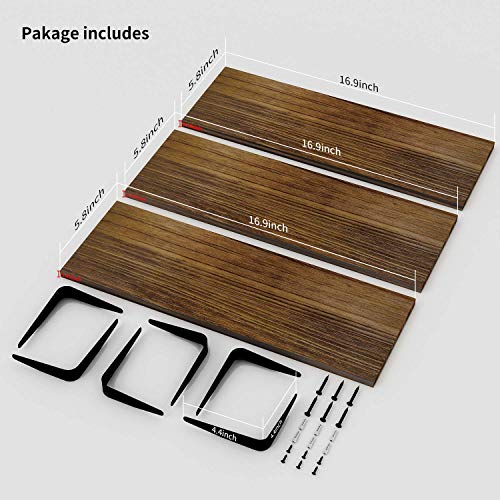 BAMFOX Floating Shelves, Rustic Wood Bamboo Wall Storage Shelves, Wall Mounted Shelf Organizer Set of 3 for Living Room, Bedroom, Kitchen, Bathroom, Office