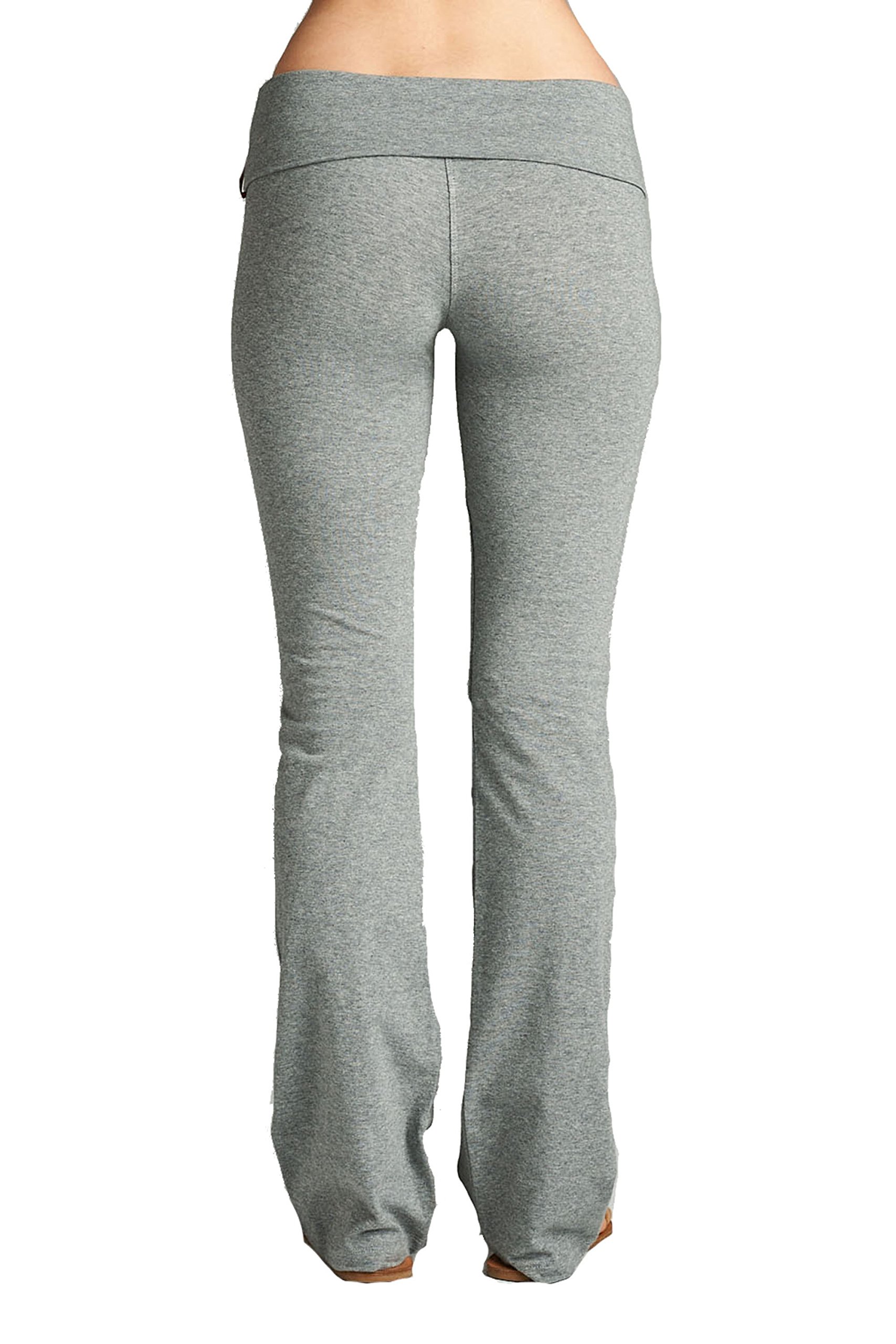 Hollywood Star Fashion Women's Solid Foldover Solid Bootleg Flare Yoga Pants (Large, heathergrey)