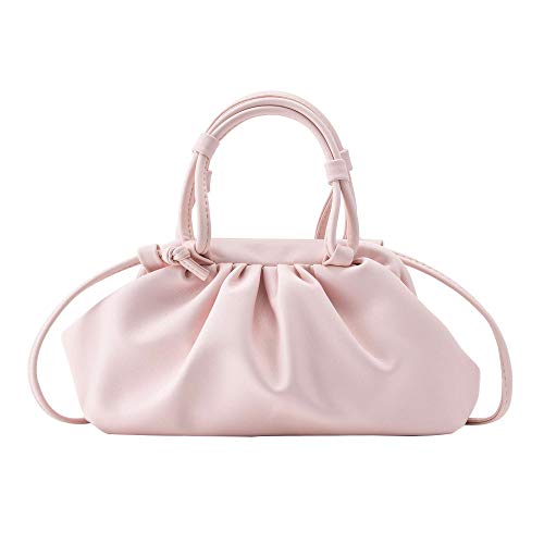 DEEPMEOW Women's Cloud Pouch Purses Dumpling Crossbody Bag - Soft Leather Fashion Ruched Detail Handbag Small Evening Bags(Pink)