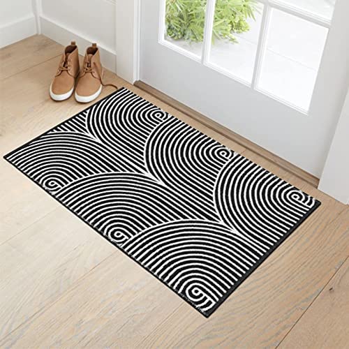 Tiffasea Front Door mat 2'x3', Machine Washable Welcome Mats Cotton Woven Small Rug Reversible Indoor Outdoor Rugs Layered Floor Mats for Entryway/Kitchen/Laundry/Bathroom/Bedroom(Black and White)