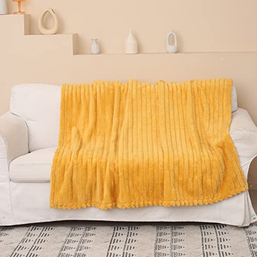 Catalonia Classic Yellow Fleece Throw Blankets for Couch, Plush Fluffy Blanket, Cozy and Soft, Decorative Blanket Throws for All-Seasons, 50''×60''