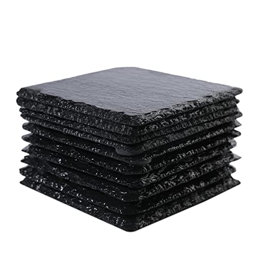 Slate Drink Coasters Set of 10-4" x 4" Drink Coasters Handmade Coasters for Bar and Home, Black