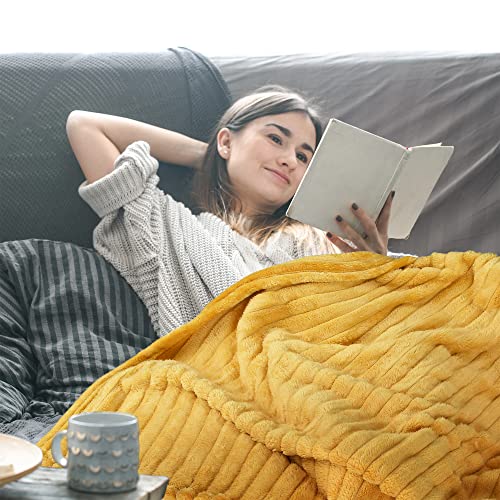 Catalonia Classic Yellow Fleece Throw Blankets for Couch, Plush Fluffy Blanket, Cozy and Soft, Decorative Blanket Throws for All-Seasons, 50''×60''