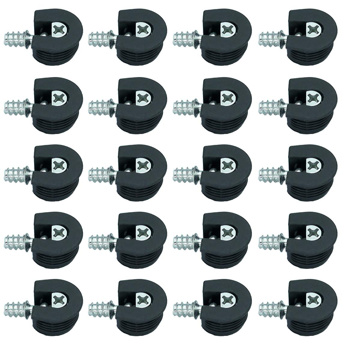 20 Pieces Thread Cam Lock Shelf Support Pin Cam Lock Cabinet Shelf Support Holder Bracket Studs Pins for Furniture Kitchen Cabinet, Black