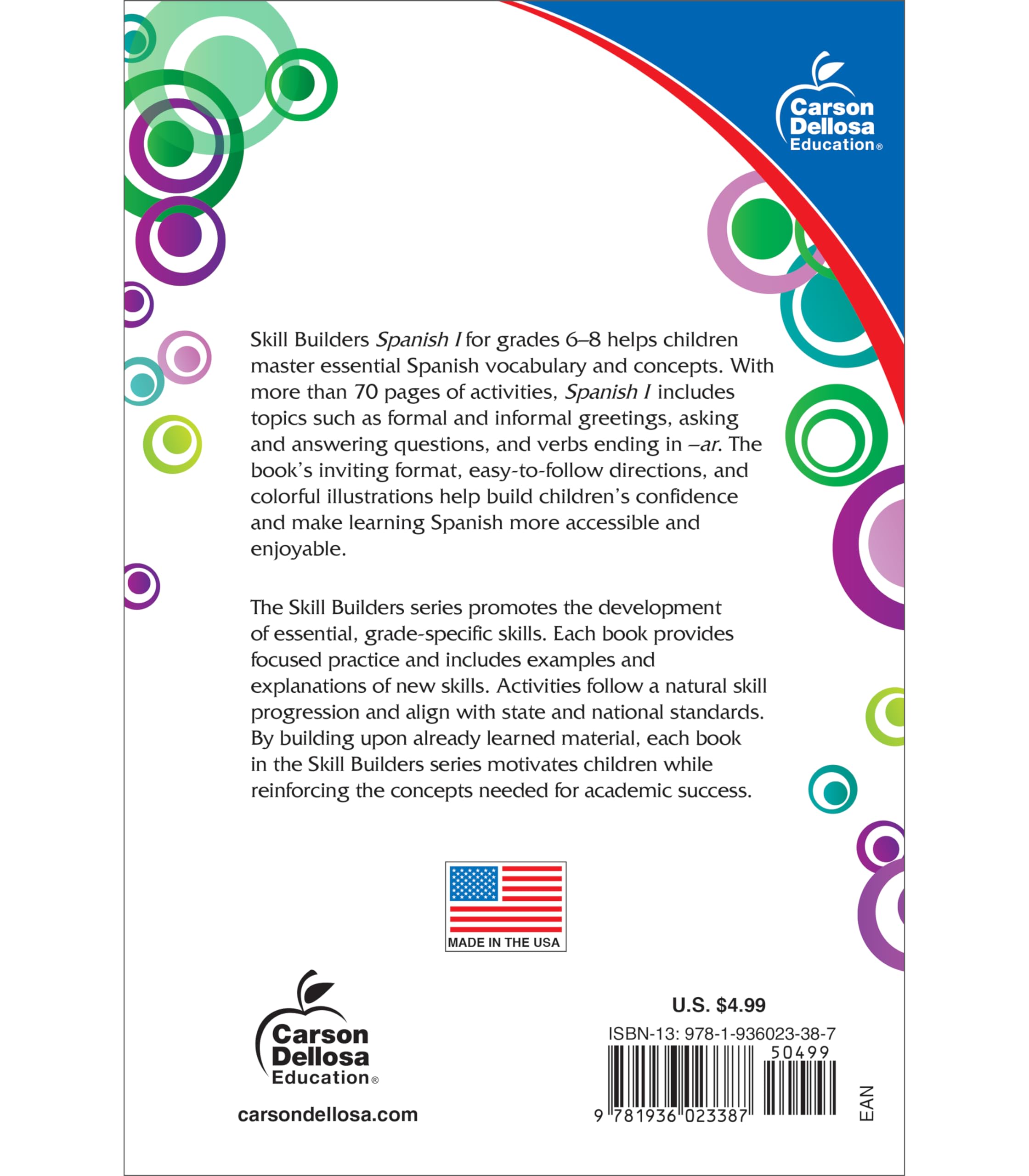 Carson Dellosa Skill Builders Spanish I Workbook—Grades 6-8 Reproducible Spanish Workbook With Spanish Vocabulary, Common Words and Phrases for Conversational Skills (80 pgs)