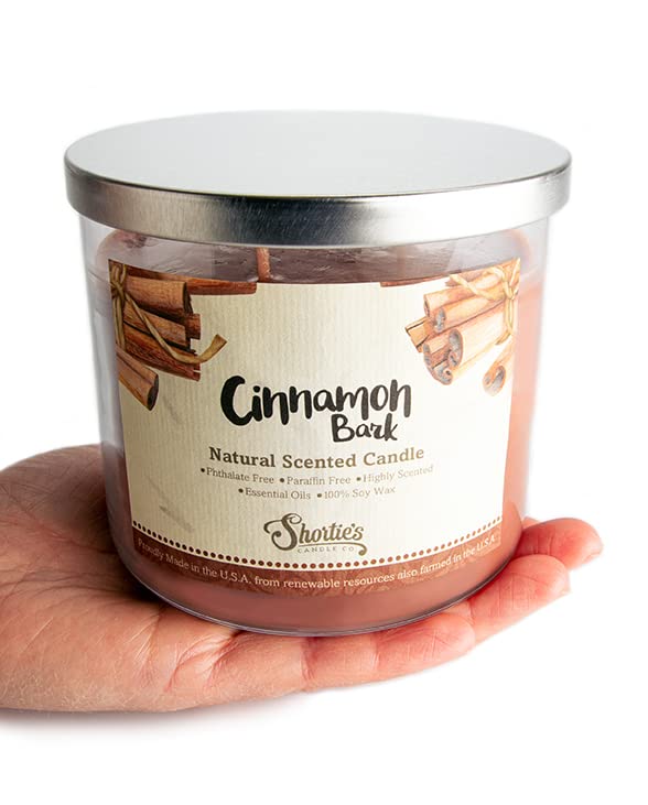 Cinnamon Bark Highly Scented Natural 3 Wick Candle, Essential Fragrance Oils, 100% Soy, Phthalate & Paraben Free, Clean Burning, 14.5 Oz.