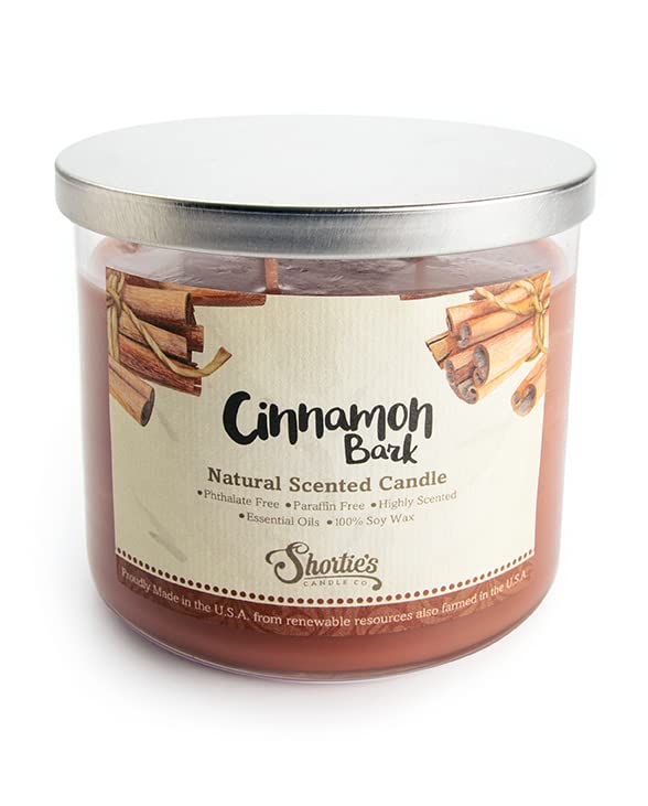 Cinnamon Bark Highly Scented Natural 3 Wick Candle, Essential Fragrance Oils, 100% Soy, Phthalate & Paraben Free, Clean Burning, 14.5 Oz.