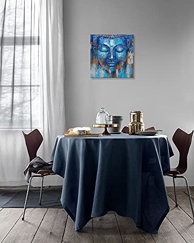Buddha Wall Art Canvas Painting Indigo Blue Gautama Head Picture Zen Meditation Buddhism Statue Decor for bathroom Framed Easy to Hang (14"x14"x1 Panel)
