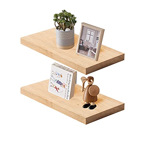 12 Inch Floating Shelves Wall Mounted Set of 2, Rustic Wall Shelves for Decor and Storage, Natural Wood Oak Floating Shelf for Living Room Bedroom Kitchen, Easy Assembly, Natural Color, 12 * 6 * 0.8