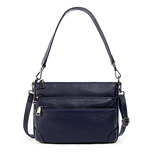 Pearl Angeli Crossbody Bags for Women Genuine Leather Shoulder Bag Multi-Pocket Messenger Bag Ladies Handbag Purse Royalblue