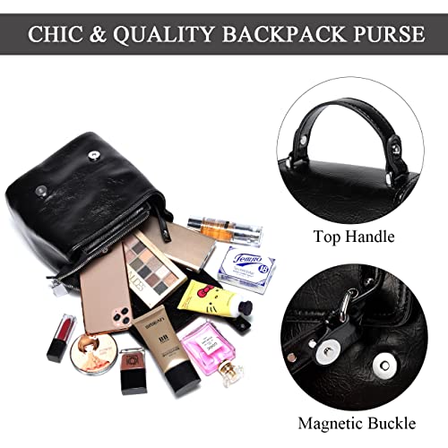VASCHY MiniĀ Backpack Purse, 2 Ways to Carry Cute Small Backpack for Women and Girls with Detachable Straps Black