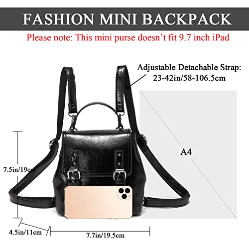 VASCHY MiniĀ Backpack Purse, 2 Ways to Carry Cute Small Backpack for Women and Girls with Detachable Straps Black