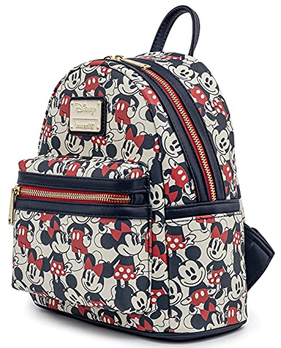 Loungefly Disney Mickey Minnie Mouse Mini Backpack Handbag AOP Red Navy