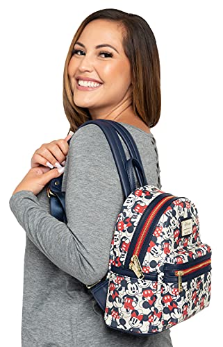 Loungefly Disney Mickey Minnie Mouse Mini Backpack Handbag AOP Red Navy
