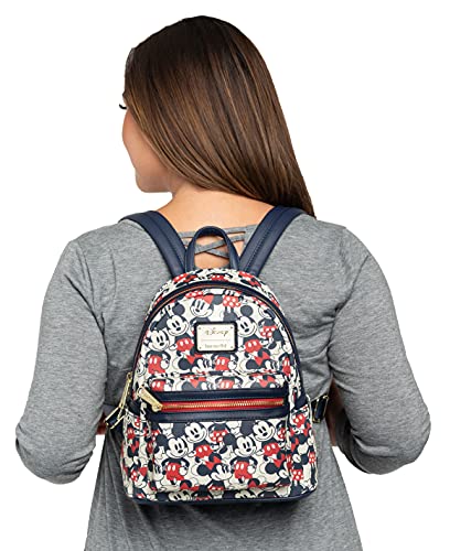Loungefly Disney Mickey Minnie Mouse Mini Backpack Handbag AOP Red Navy