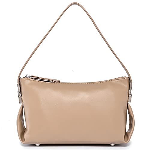 Shoulder Bag for Women, Elegant Small Crossbody Purses and Tote Handbags with Soft PU Leather and 2 Removable Shoulder Strap (Beige)