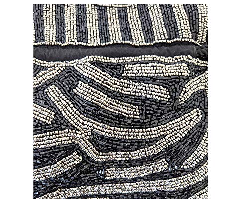 CRAFT BAZAAR Women Handmade Indian Potli Bag, Bead Zebra Bag, Standing Drawstring Purse, Mini Bucket Bag With Wristlet and Tassels