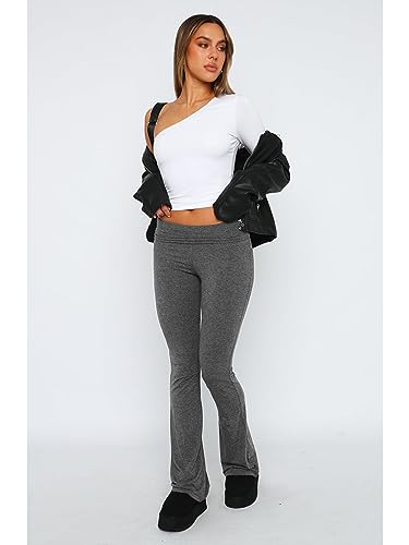 Bell Bottom Leggings for Women Fold Over Waist Flare Palazzo Pants Trousers Leggings Y2k Buttery Soft Leggings Deep Grey
