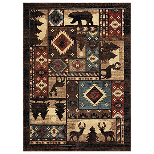 Home Dynamix Buffalo Bear Rustic Area Rug, Brown/Red, 5'2"x7'2", Rectangular
