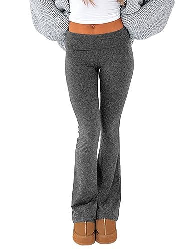Bell Bottom Leggings for Women Fold Over Waist Flare Palazzo Pants Trousers Leggings Y2k Buttery Soft Leggings Deep Grey