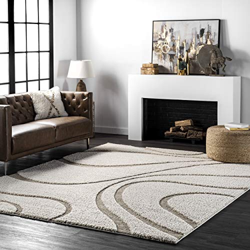nuLOOM Carolyn Modern Shag Area Rug, 6' Square, Cream