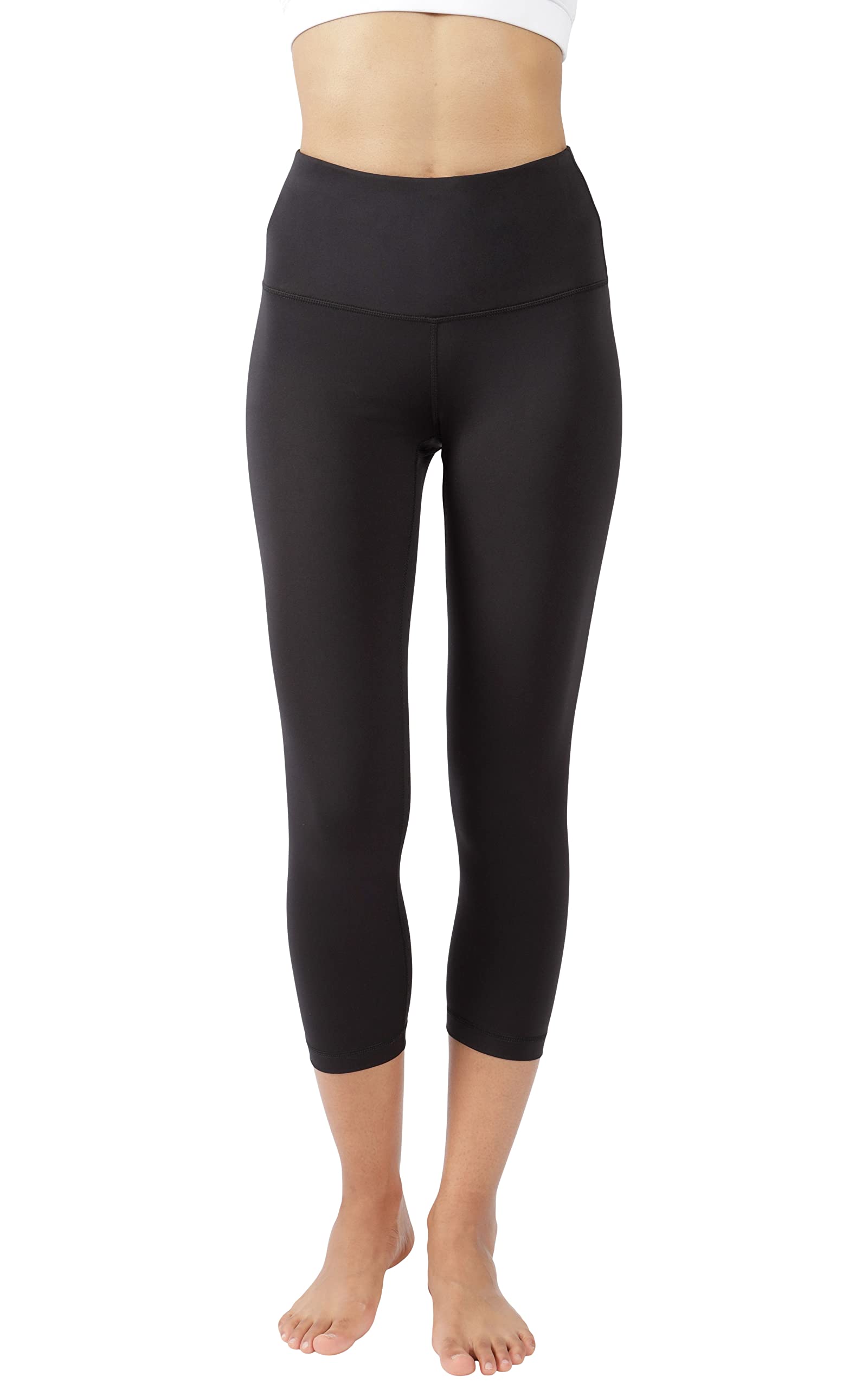 Yogalicious High Waist Ultra Soft Lightweight Capris - High Rise Yoga Pants - Black Lux - Medium