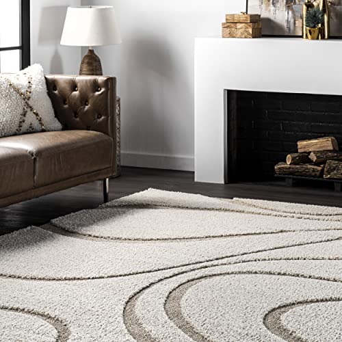 nuLOOM Carolyn Modern Shag Area Rug, 6' Square, Cream