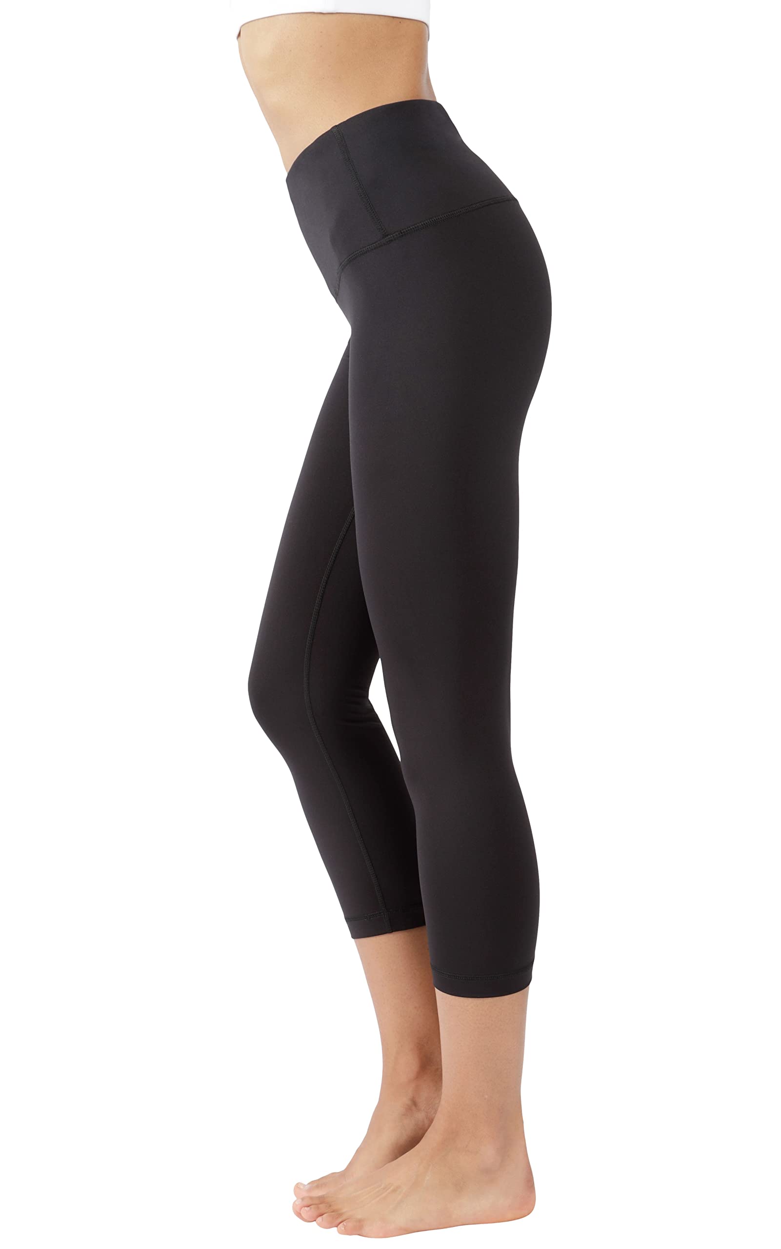 Yogalicious High Waist Ultra Soft Lightweight Capris - High Rise Yoga Pants - Black Lux - Medium