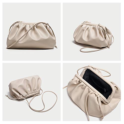KOOIJNKO Womens Pouch Dumpling Crossbody Bag Cloud Handbag Soft Clutch Purse Shoulder Bag, White