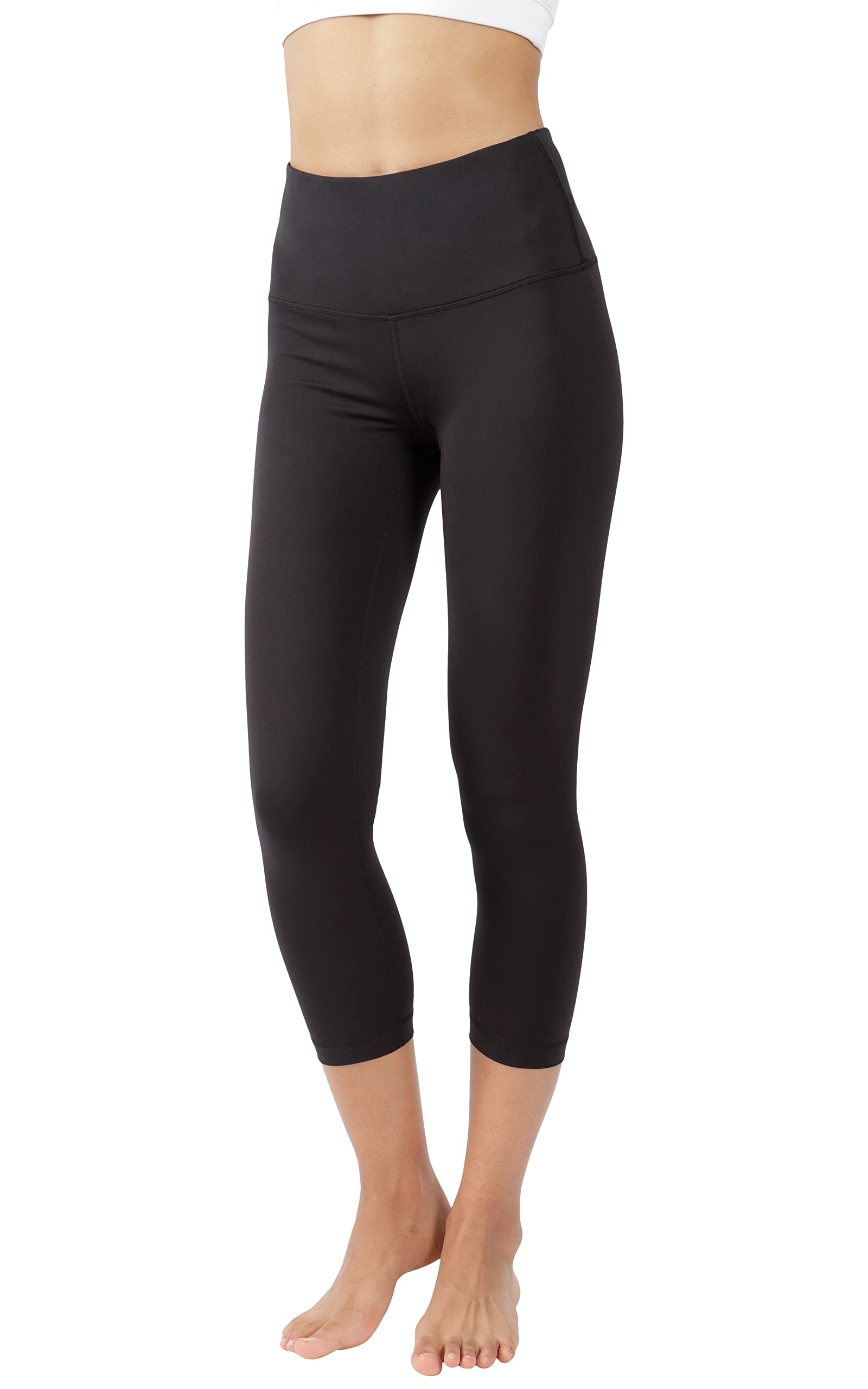 Yogalicious High Waist Ultra Soft Lightweight Capris - High Rise Yoga Pants - Black Lux - Medium
