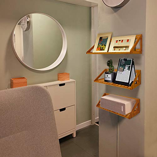 NIUXX Floating Shelves Wall Mounted, 2 Pcs Solid Bamboo Wall Hanging Rack Holder, Wall Storage Shelves for Bedroom, Living Room, Bathroom, Kitchen, Office Decor