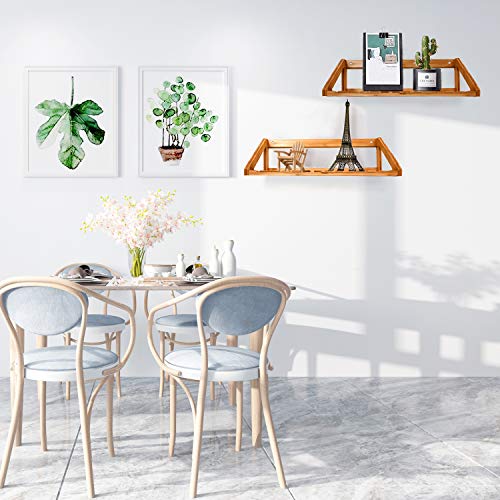 NIUXX Floating Shelves Wall Mounted, 2 Pcs Solid Bamboo Wall Hanging Rack Holder, Wall Storage Shelves for Bedroom, Living Room, Bathroom, Kitchen, Office Decor