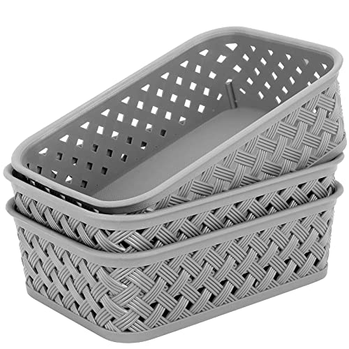 MaxGear Organization and Storage 3 Packs, Plastic Storage Bins Storage Basket, Organizer Bins Baskets for Organizing, Plastic Baskets, Small Basket Small Storage Bins, Organization Baskets for Home