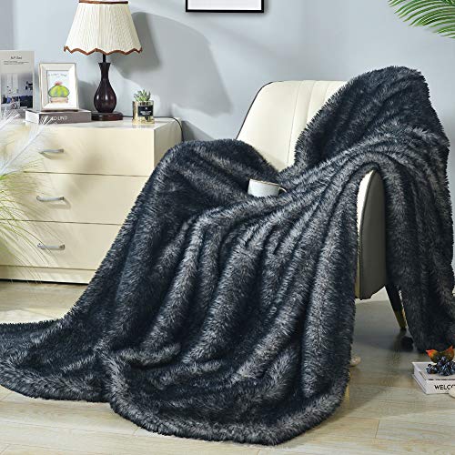 DECOSY Luxury Faux Fur Throw Blanket, Ultra Soft Fuzzy Bed Blankets, Lightweight and Cozy Warm Touch, All Season Fluffy Plush Blanket for Sofa Couch Bed (Silver Gray, 88"x 90")